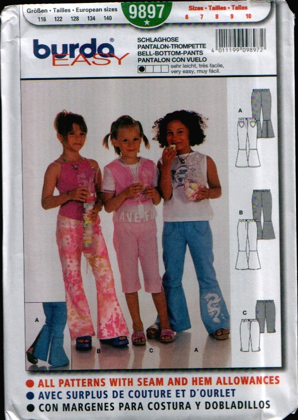 Childern's Bell-Bottom-Pants Pattern Uncut. Sizes: 6, 7, 8, 9, 10 Burda ...