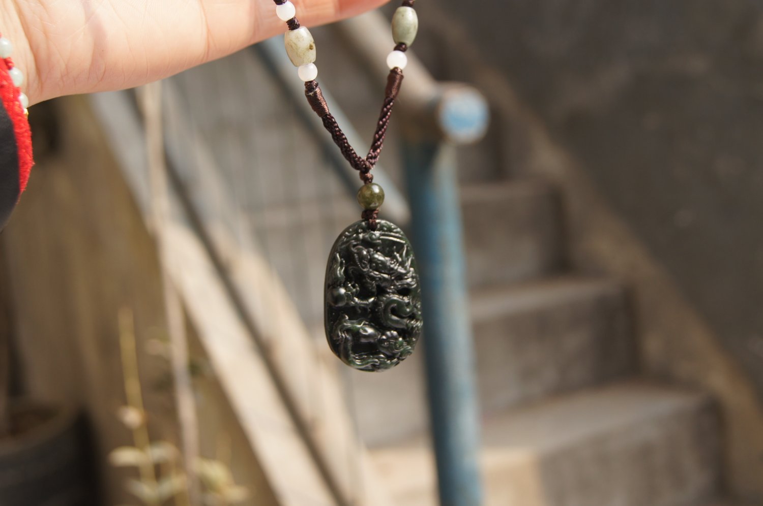Natural dark green jade amulet pendant. Elliptic (Long) .2012 Year of ...