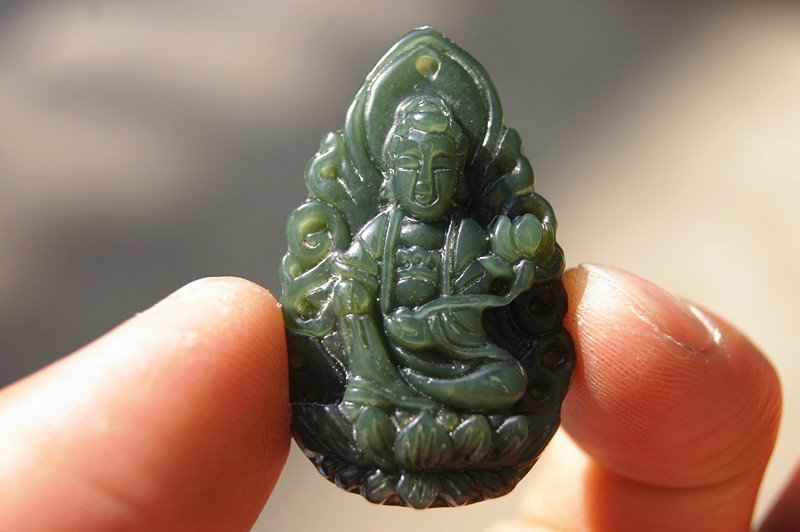 Natural hetian jade, talisman. Samantabhadra bodhisattva. Pendant necklace