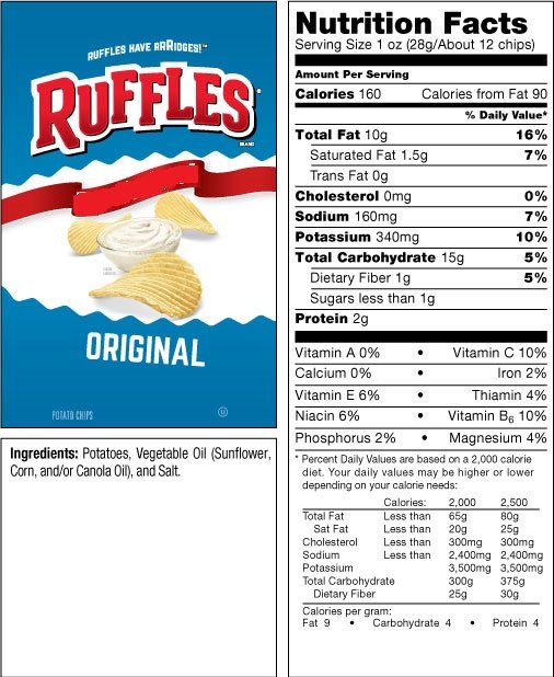 Frito Lay, Ruffles, Family Size, Original Chips, 9.5oz Bag