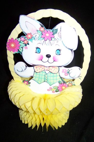 Vintage 1970s EASTER BUNNY Diecut Honeycomb Decoration