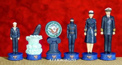 ARMY VS. NAVY CHESS SET-HANDPAINTED-ANCIENT-SPECIAL (5385)