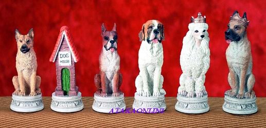 DOG VS. CAT CHESS SET-HANDPAINTED-ADORABLE (5644s)