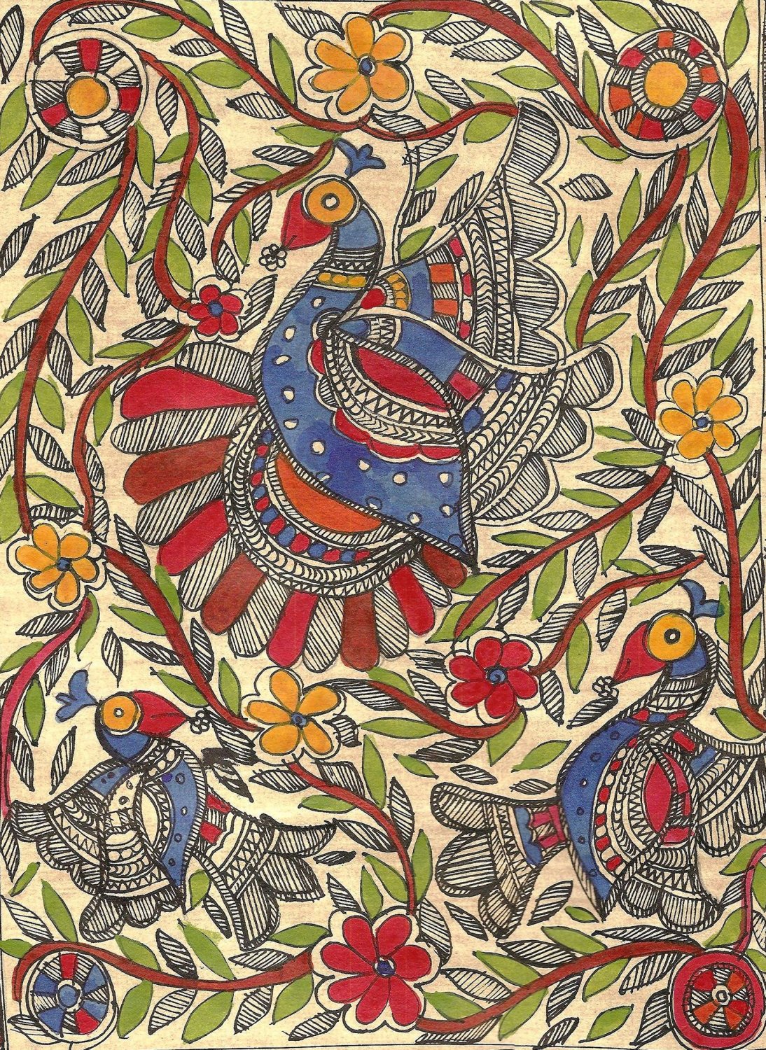 Madhubani Bird Painting Handmade Indian Tribal Folk Mithila Bihar ...