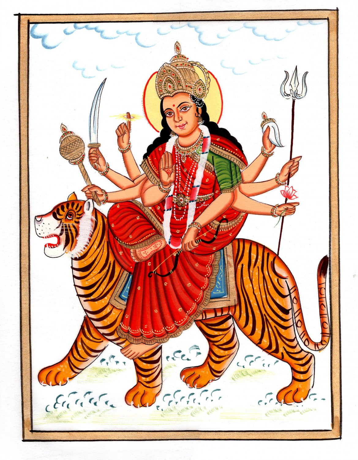 Durga Devi Hindu Goddess Handmade Silk Painting Indian Religion ...