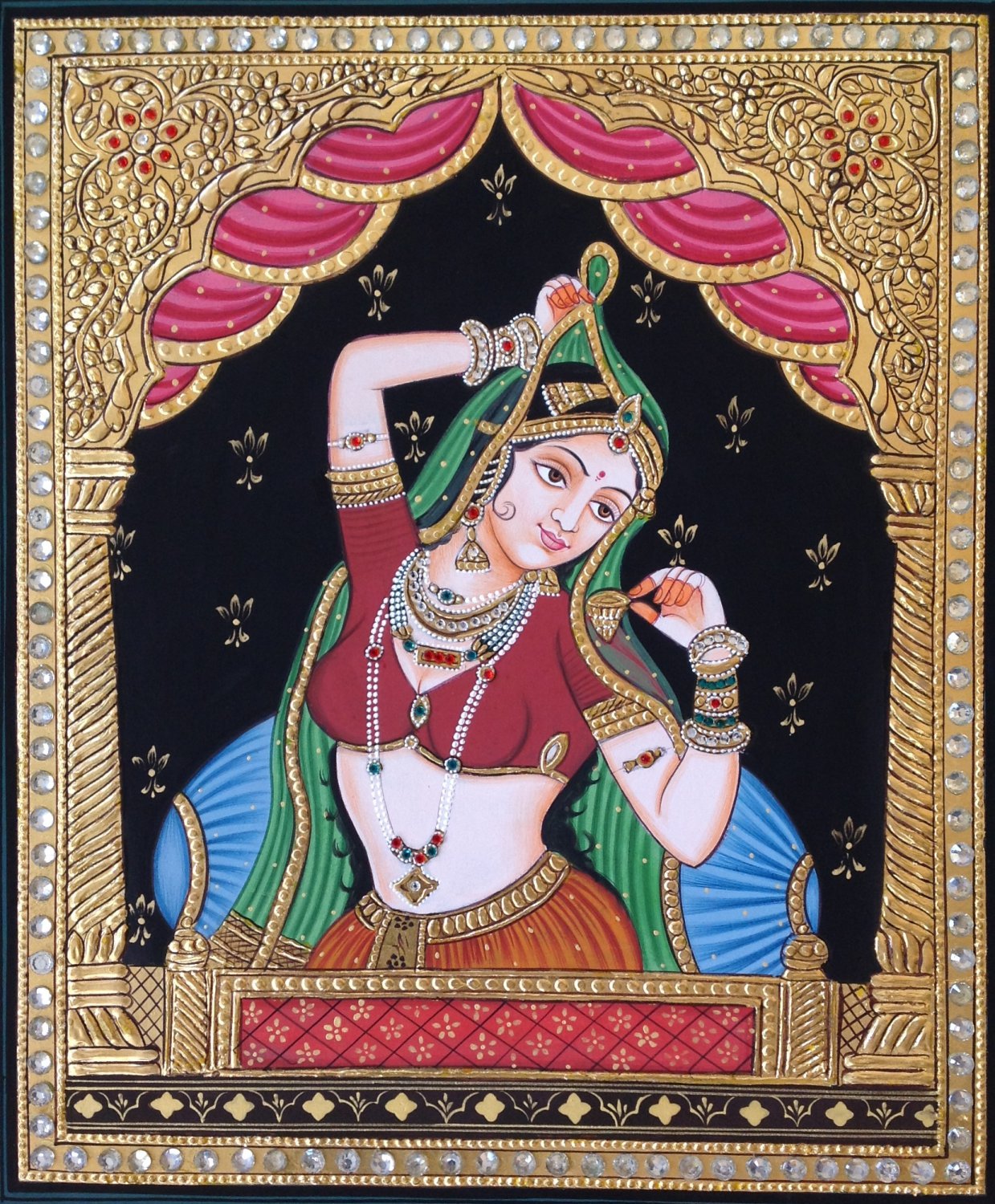 Tanjore Rajasthani Rani Painting Handmade Indian Thanjavur Wall Decor ...