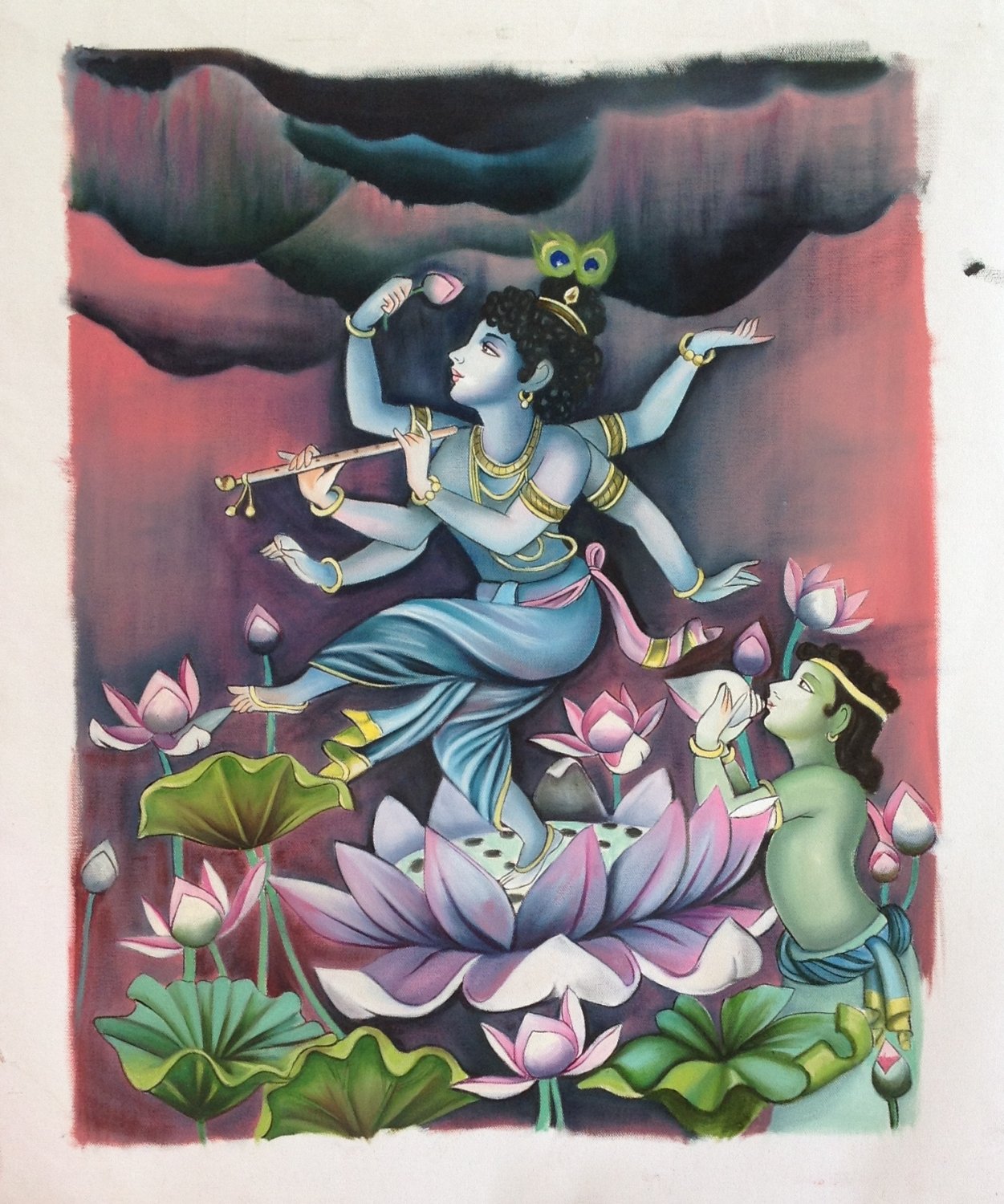 Bala Krishna Painting Indian Deity Oil on Canvas Hand Painted Decor Art