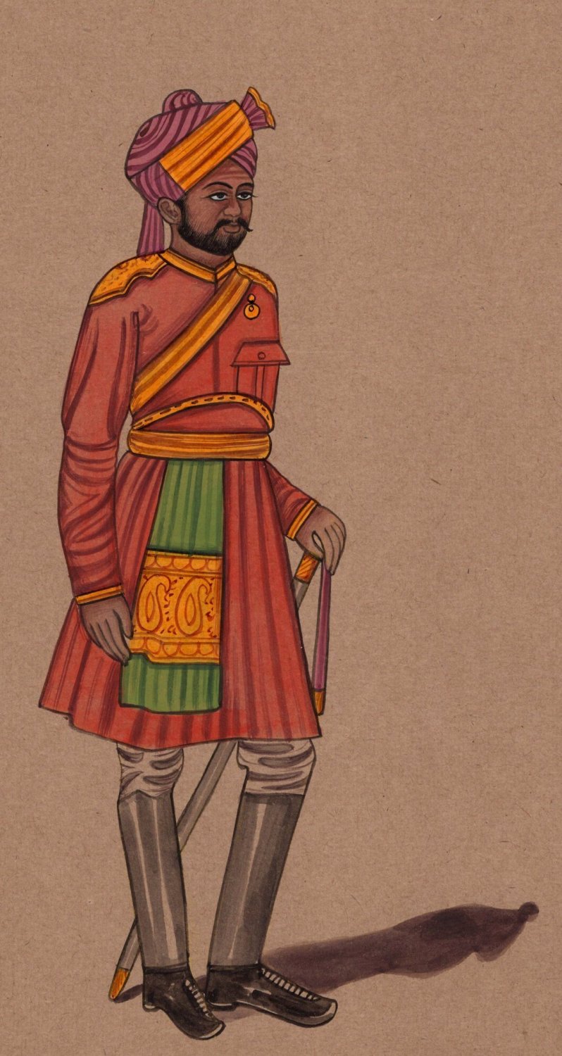 India Miniature Art Handmade Sikh Military Soldier Sentry Portrait Painting