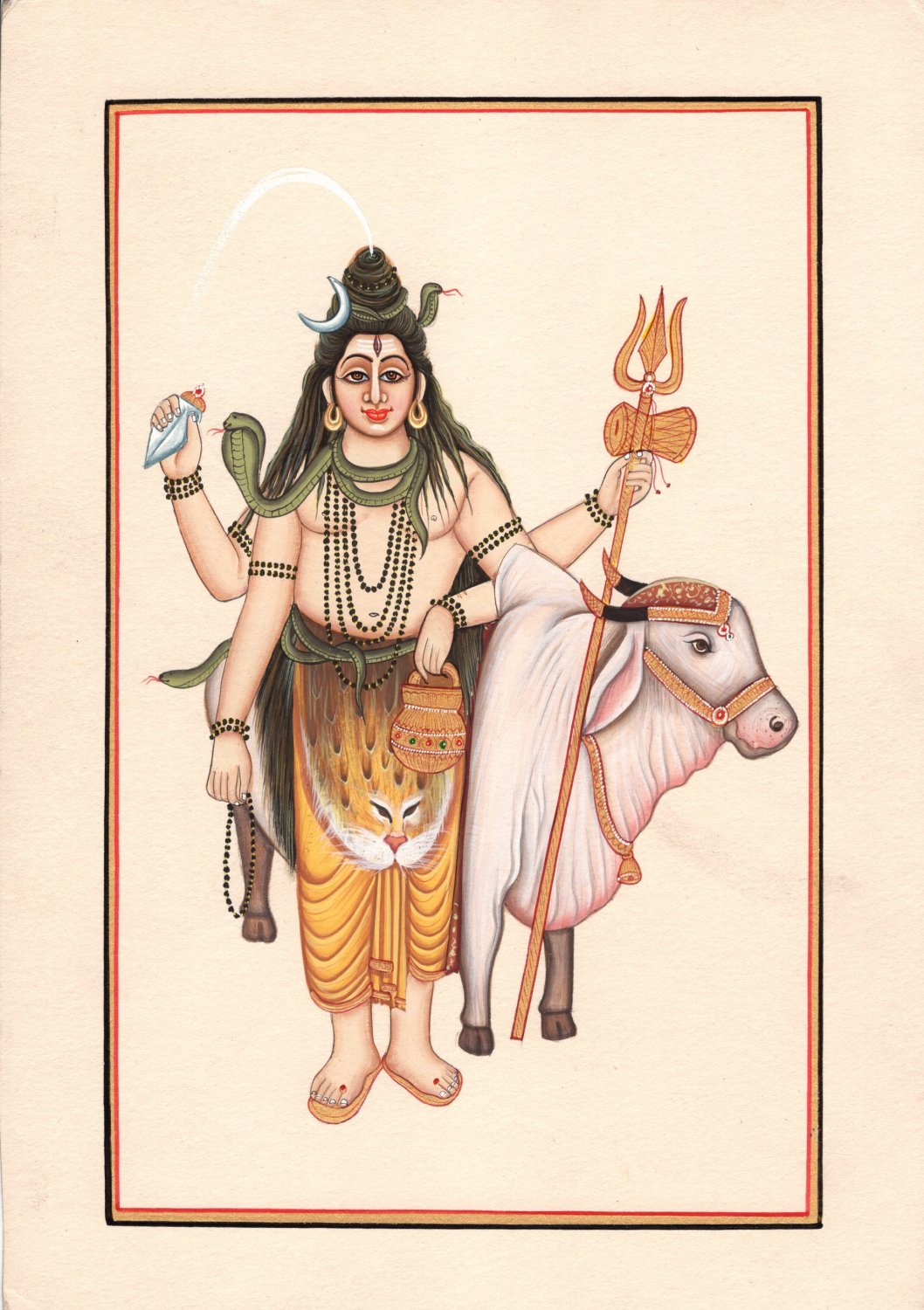 Shiva & Nandi Bull Painting Handmade Hindu Indian Deity Ethnic ...