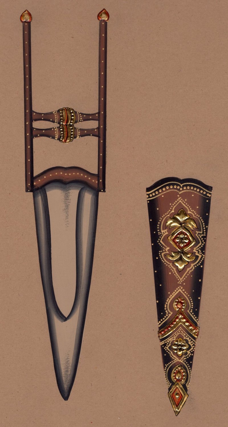 Indo Islamic Mughal Arms Painting Handmade Decorated Dagger Katar ...