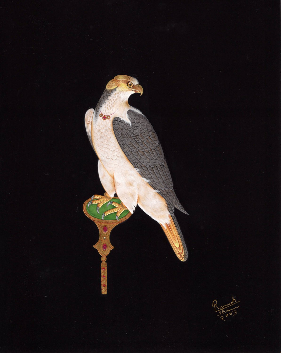 Indian Miniature Falcon Art Handmade Painting in Relief with Gold & Gem ...