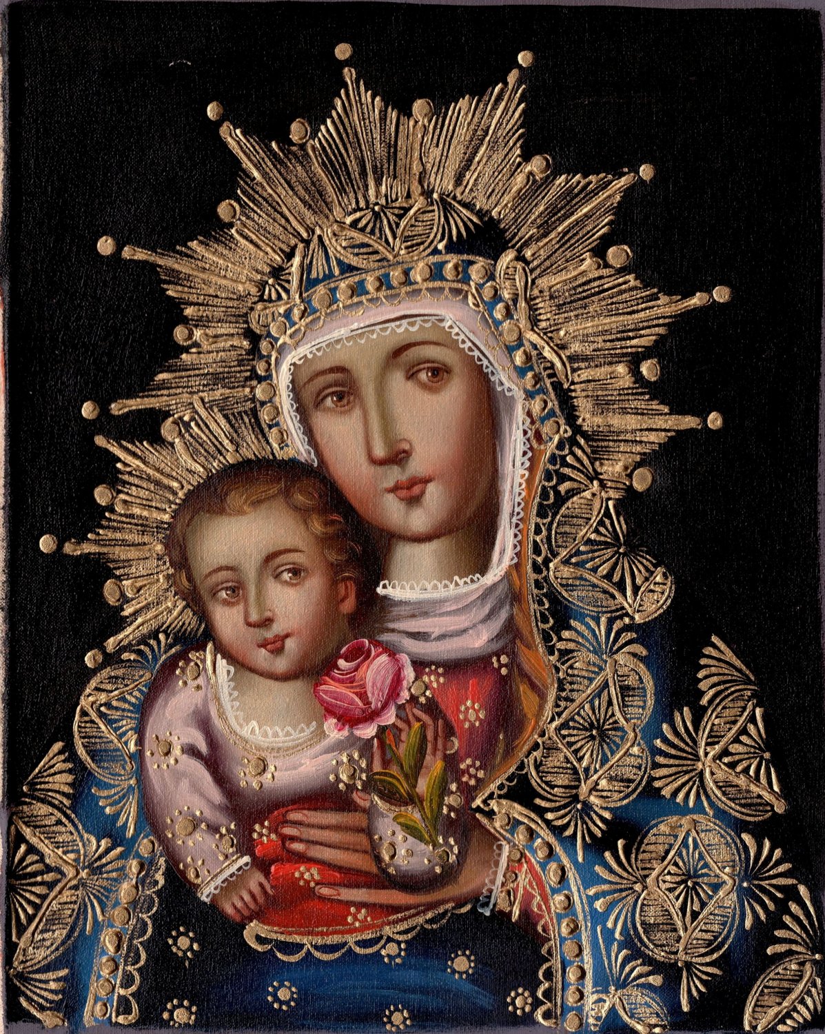 Virgin Mary Peruvian Cuzco Art Handmade Oil on Canvas Religious Christ ...