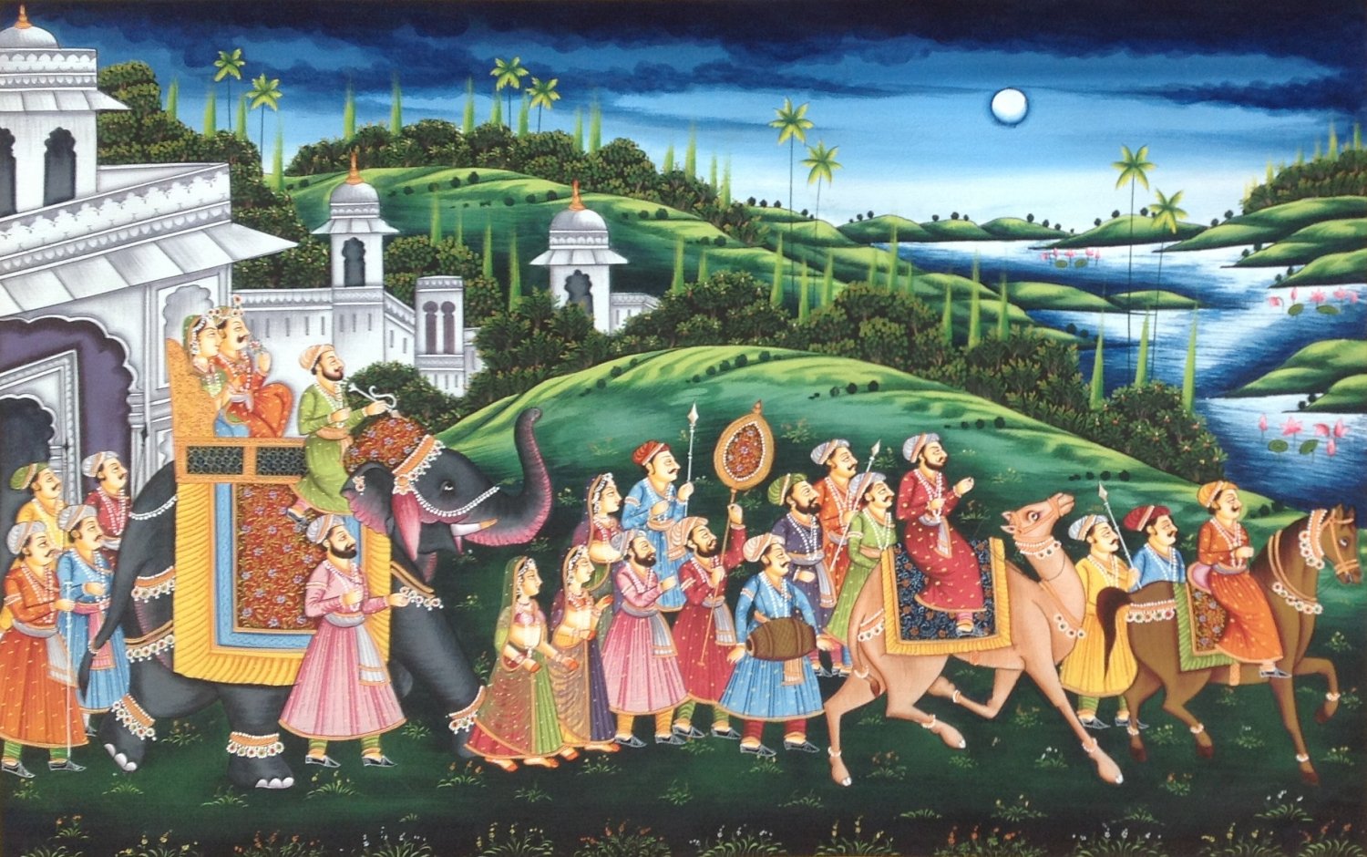 Maharajah Rajasthan Procession Painting Handmade Indian Royal Ethnic ...