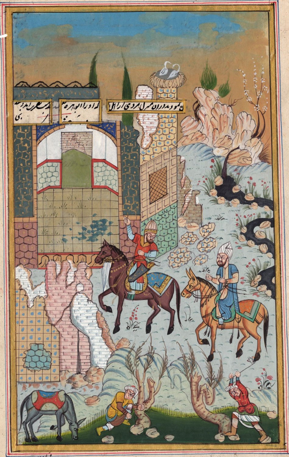 Persian Miniature Painting Handmade Aqa Mirak Khamsa of Nizami Ethnic ...
