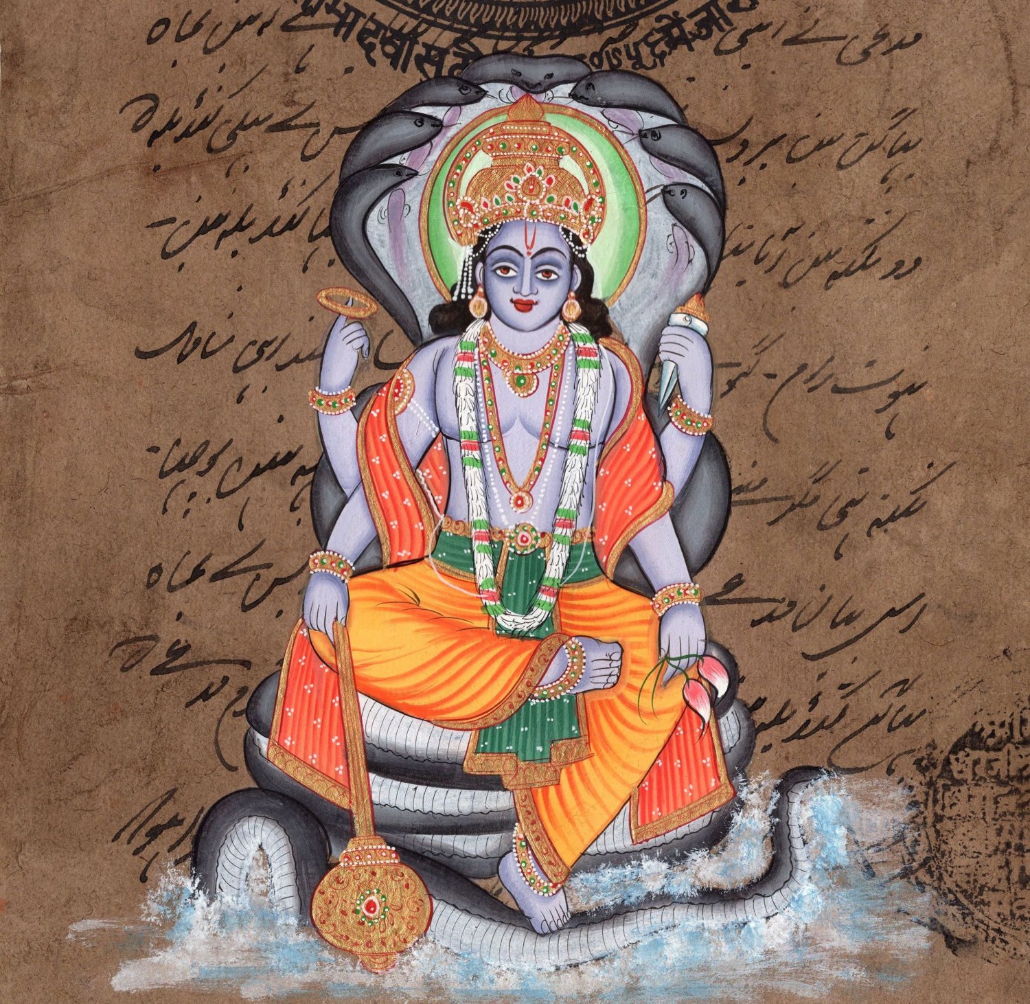 Vishnu Hindu God Art Indian Miniature Religious Handmade Spiritual Folk ...