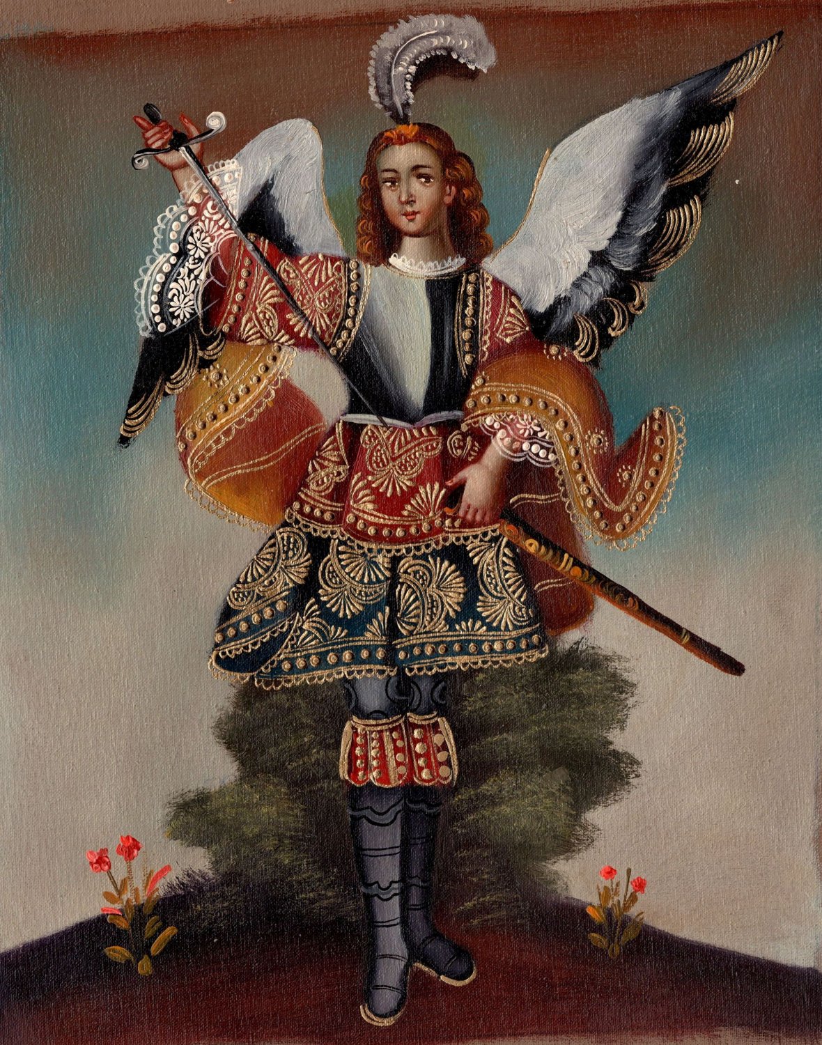 Peruvian Cuzco Art Handmade Archangel Samuel Oil Canvas Peru Folk Decor ...