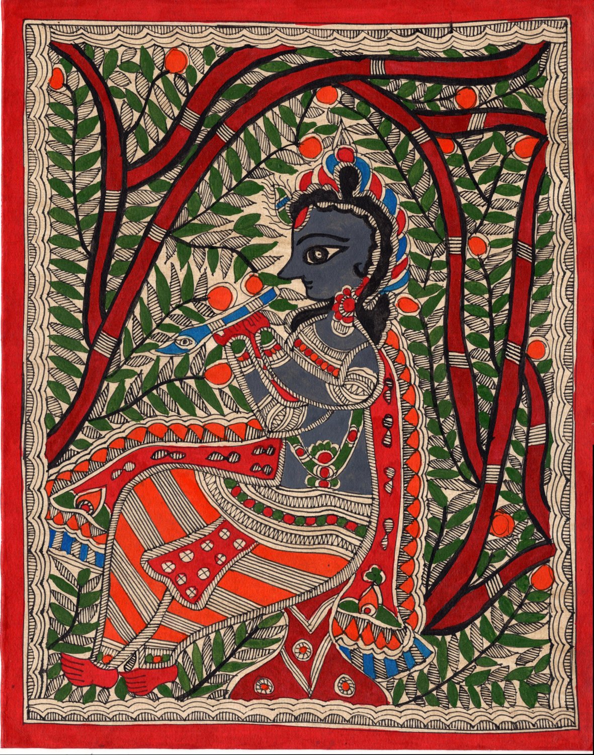Madhubani Krishna Folk Painting Handmade Indian Tribal Mithila Bihar ...
