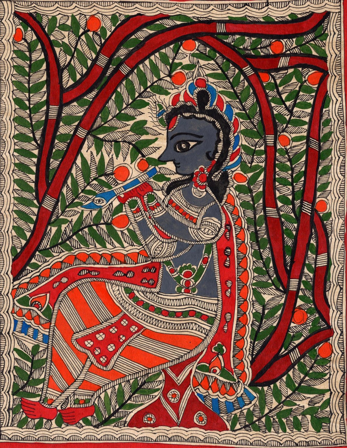Madhubani Krishna Folk Painting Handmade Indian Tribal Mithila Bihar ...