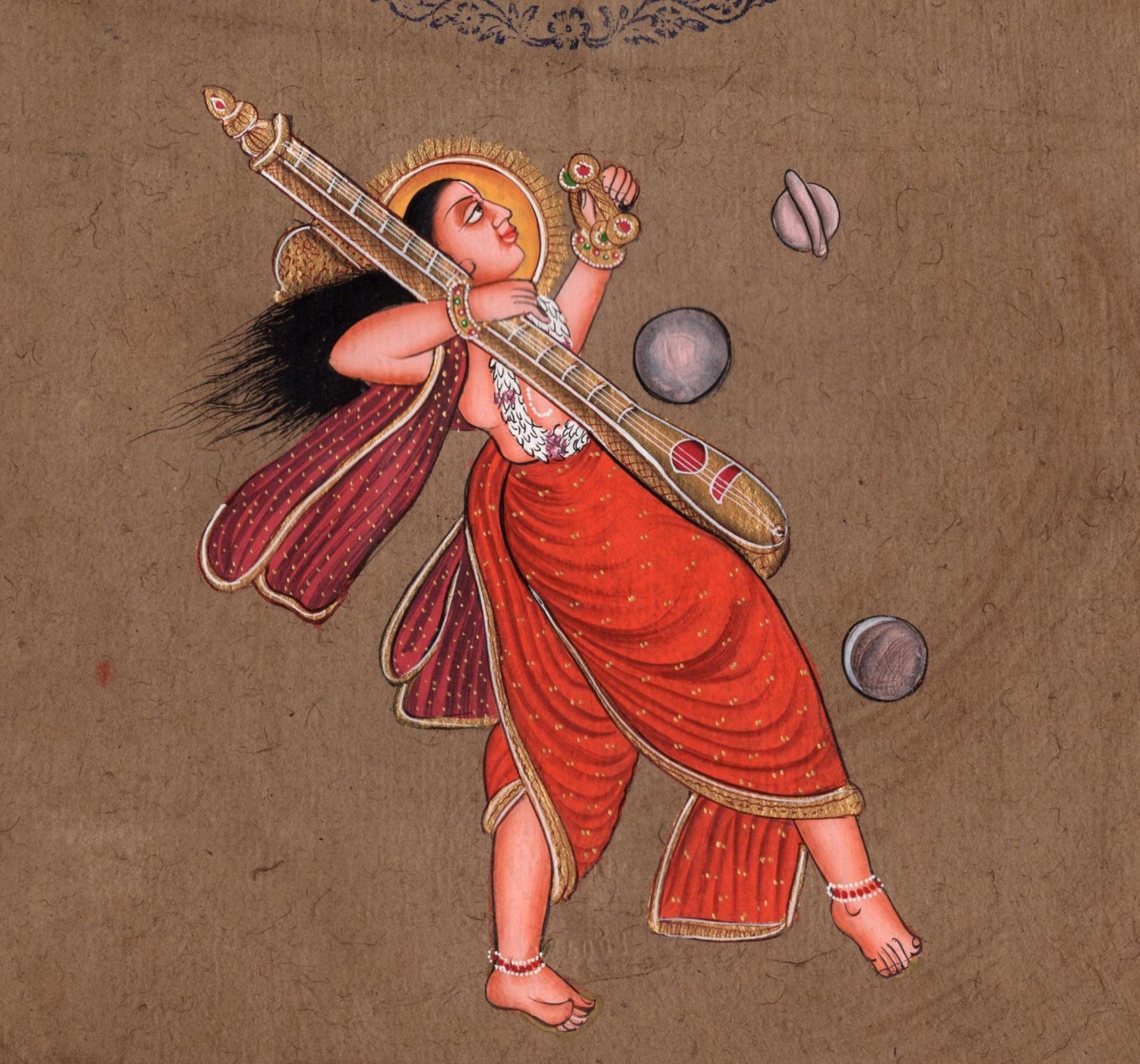 Hindu Narada Muni Painting Handmade Indian Deity Old Stamp Paper ...