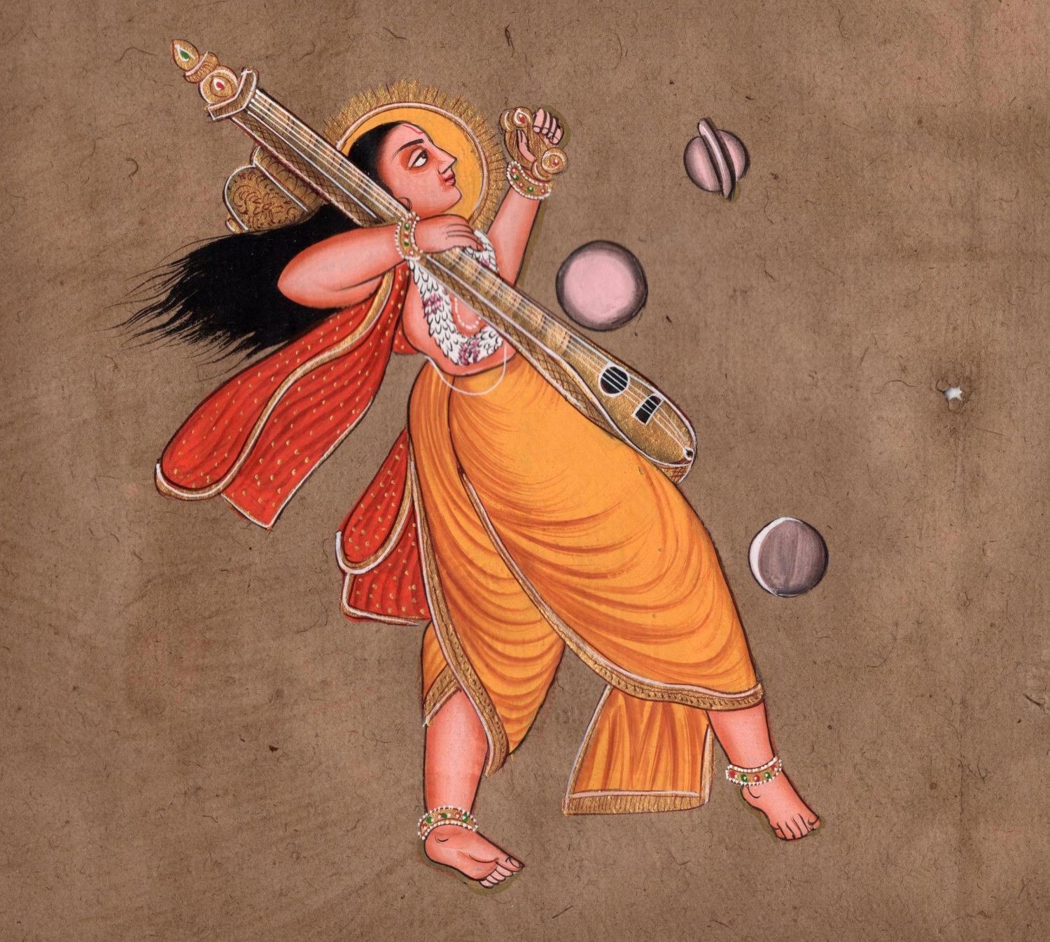 Hindu Narada Muni Painting Handmade Indian Deity Old Stamp Paper ...