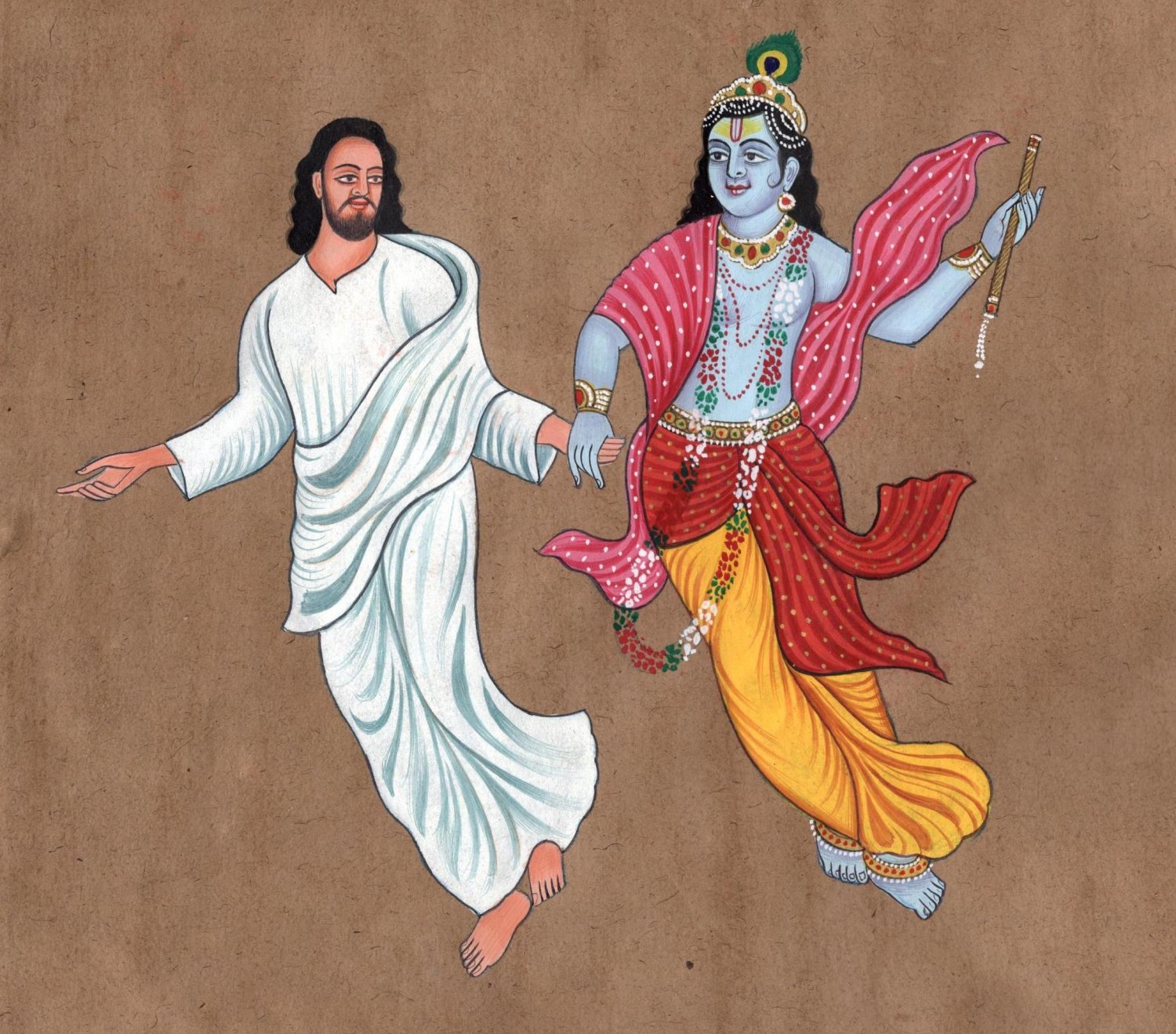 Jesus Christ Lord Krishna Painting Handmade Christian Hindu Ethnic ...