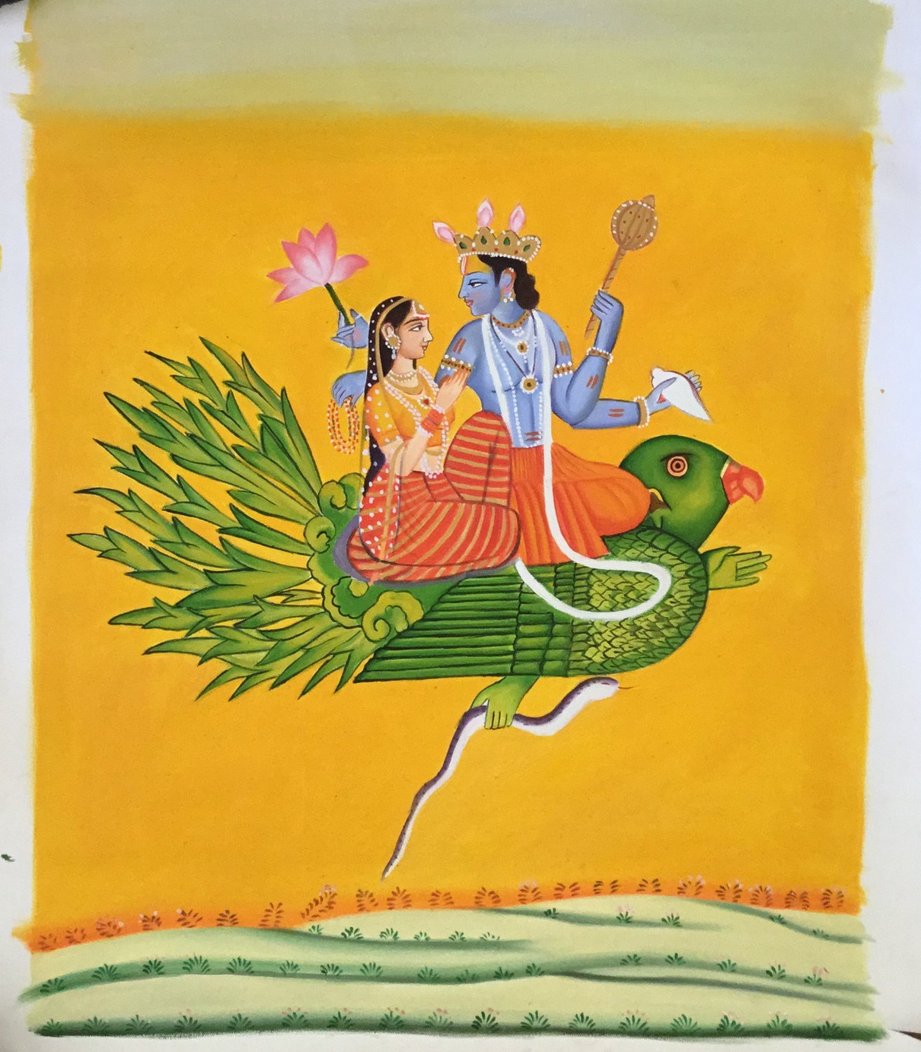 Vishnu Lakshmi Garuda Oil Painting Handmade Indian Hindu Ethnic ...