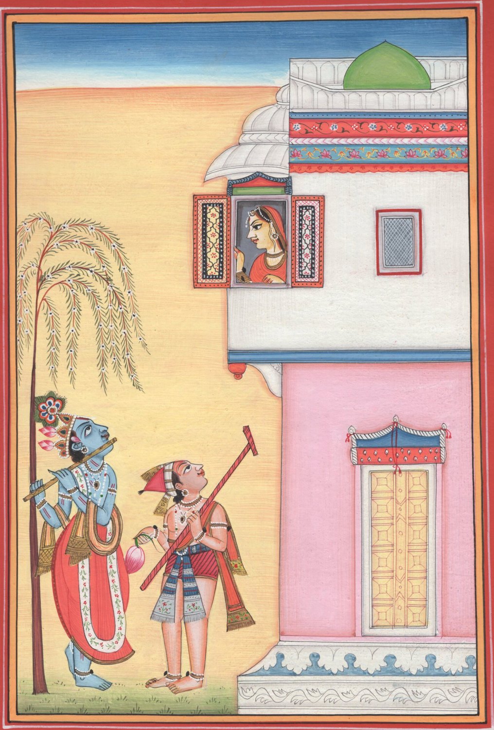 Kangra School Art Handmade India Miniature Balaram Krishna Radha Pahari ...