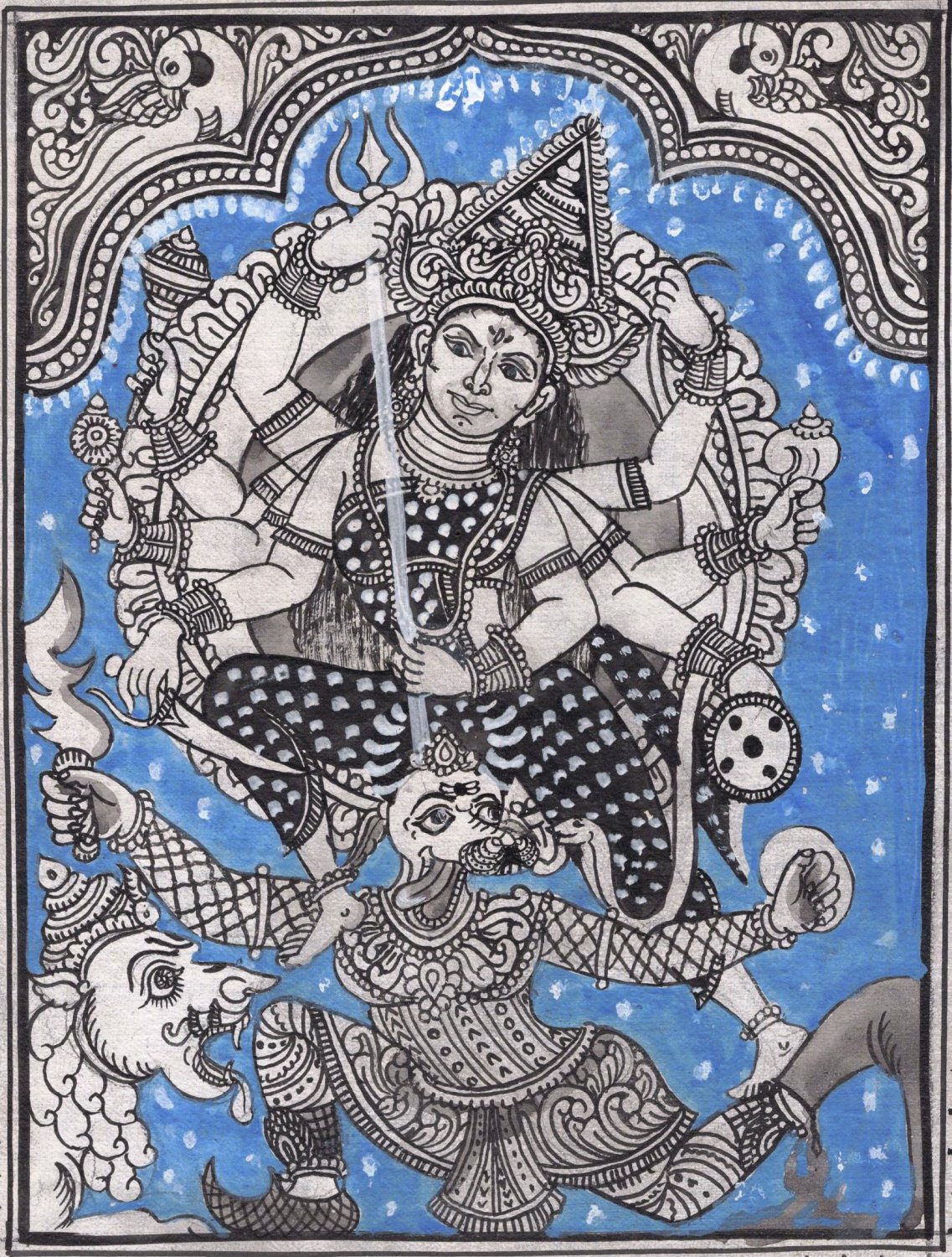 Pattachitra Miniature Durga Goddess Art Handmade Indian Odisha Tribal ...