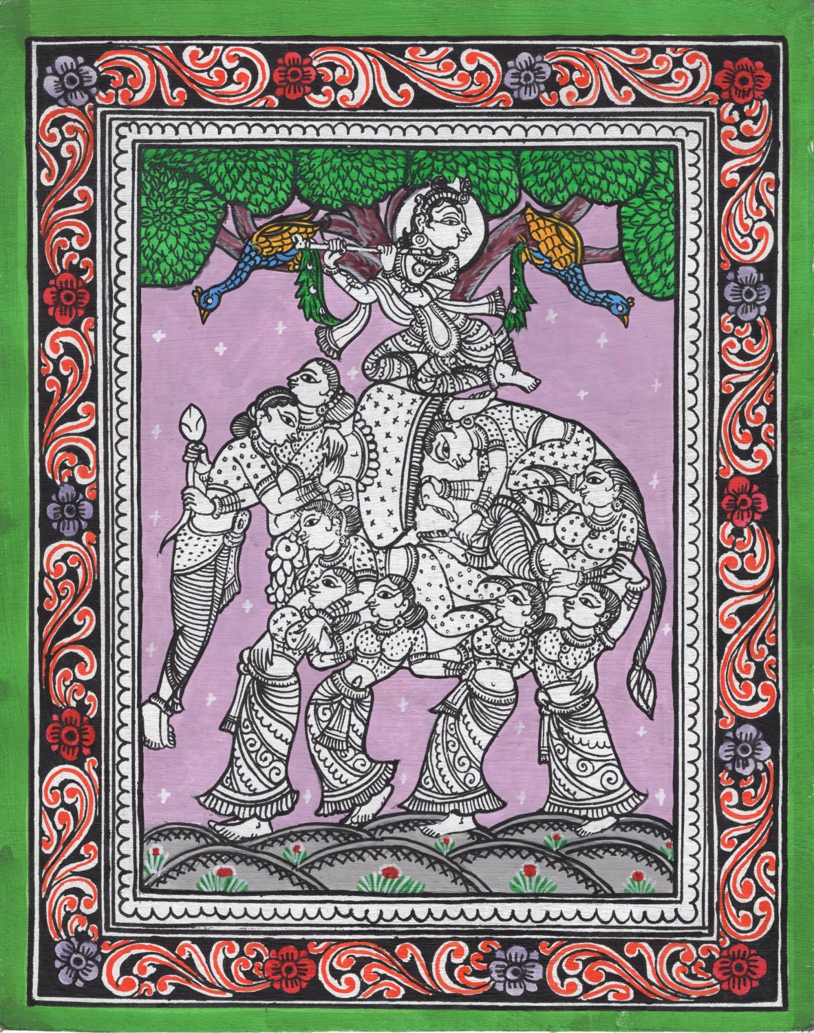 Odisha Pattachitra Composite Krishna Gopi Elephant Art Handmade Indian ...