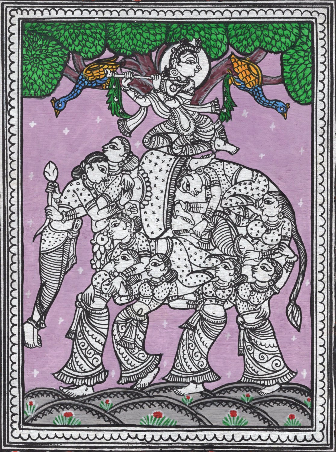 Odisha Pattachitra Composite Krishna Gopi Elephant Art Handmade Indian ...
