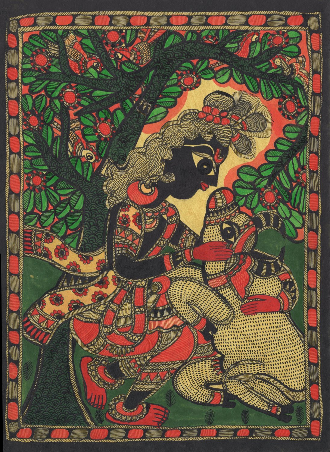 Madhubani Bala Krishna Folk Painting Handmade Indian Tribal Mithila ...