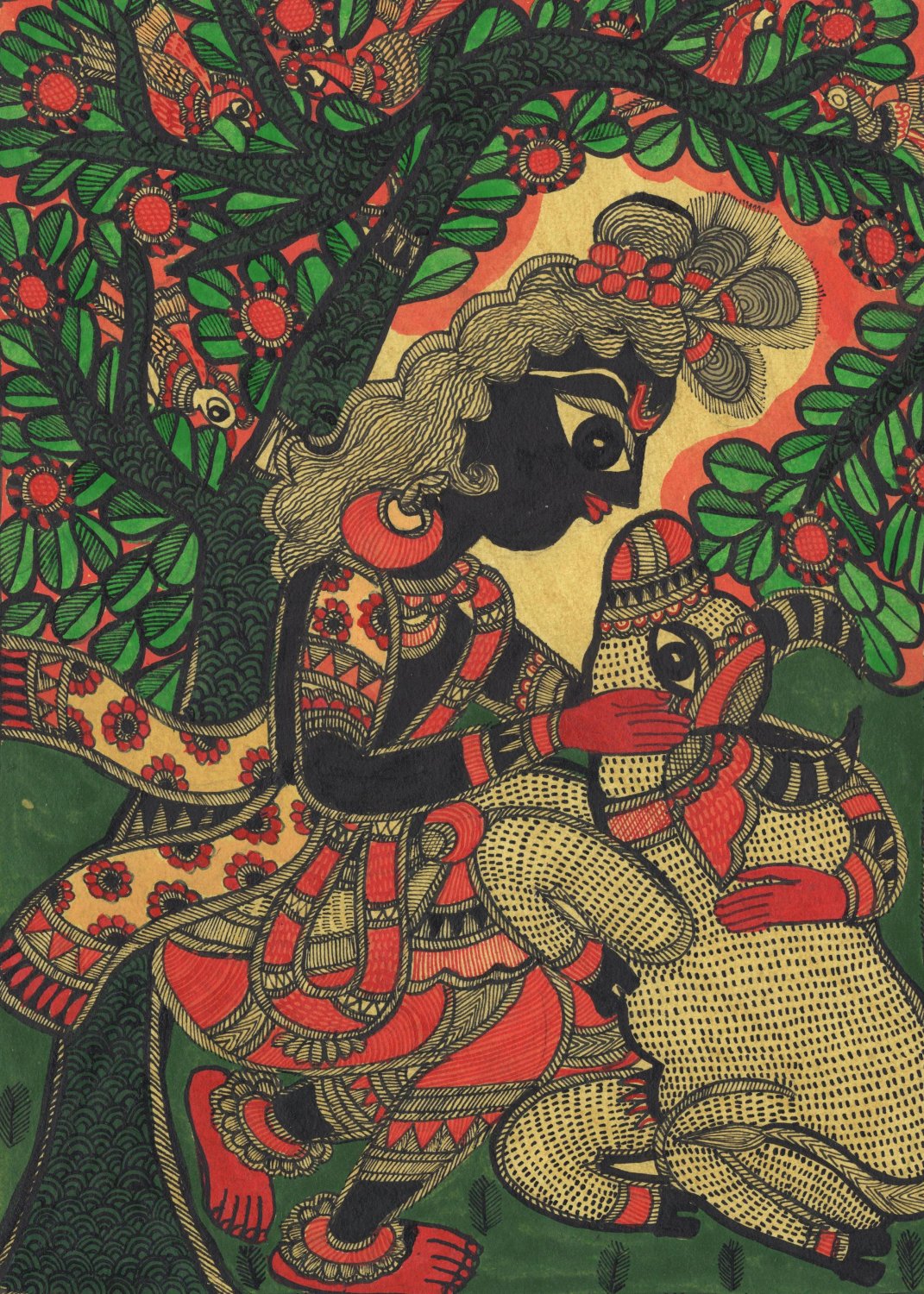 Madhubani Bala Krishna Folk Painting Handmade Indian Tribal Mithila ...