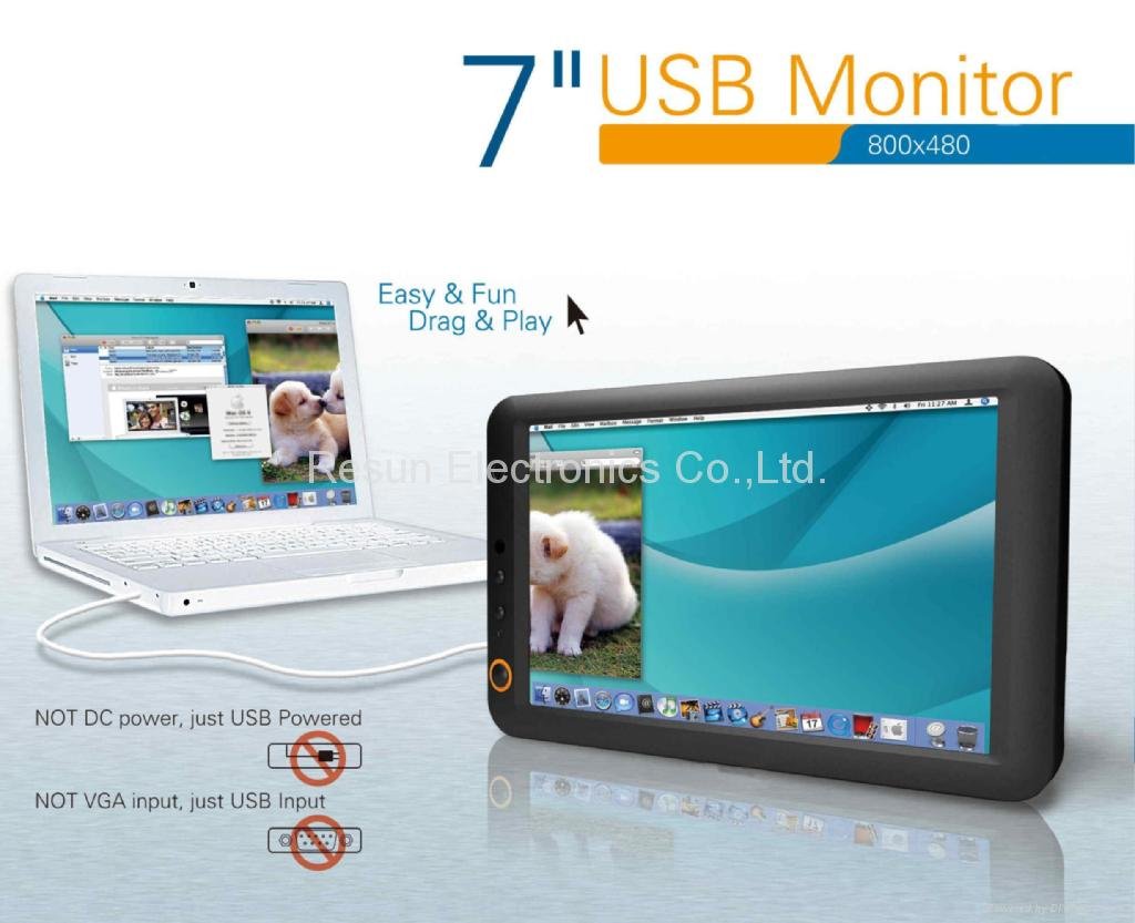 7 inch USB Powered TFT LCD Monitor - USB for VGA input - Touch Screen ...