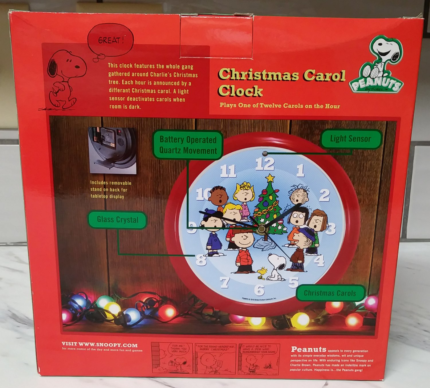 CHARLIE BROWN CHRISTMAS CAROL CLOCK SNOOPY WOODSTOCK PEANUTS GANG 60TH ...