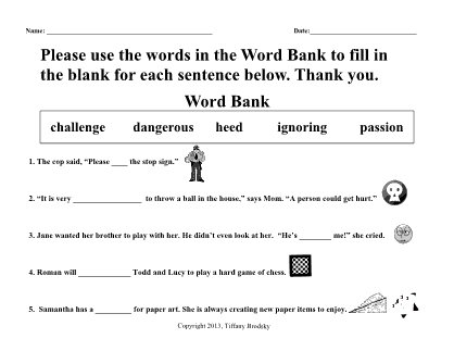 Reading: Fill In the Blanks with Context Clues Vocabulary Sentences in PDF