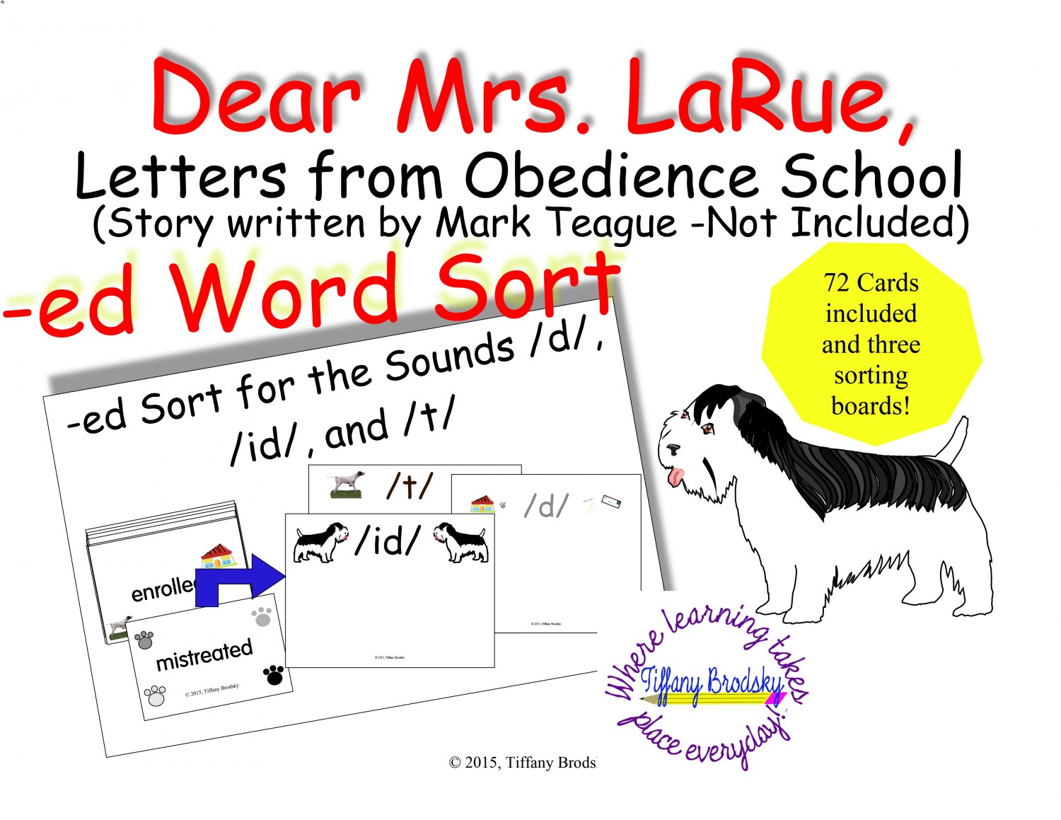 Dear Mrs. LaRue, Letters from Obedience School suffix -ed word sort PDF