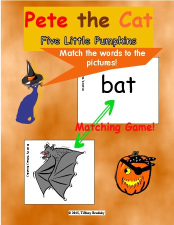 Pete the Cat Five Little Pumpkins Halloween Story Vocabulary Set in PDF