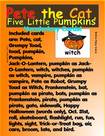 Pete the Cat Five Little Pumpkins Halloween Story Vocabulary Set in PDF