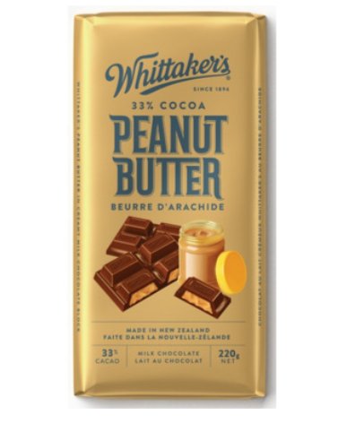 Whittaker's 33% Cocoa Peanut Butter Milk Chocolate Bar - 220 gram Pack ...