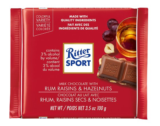 Ritter Sport Milk Chocolate Bar With Rum Raisins and Hazelnuts - 100 ...
