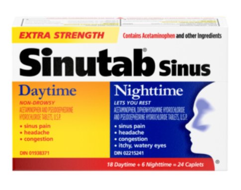 (Pack of 2) Sinutab Sinus Extra Strength Daytime & Nighttime Non Drowsy ...