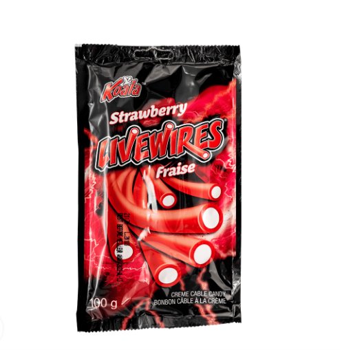 (Pack of 10) Koala Livewires Strawberry Creme Cable Candy - 100 gram Pack