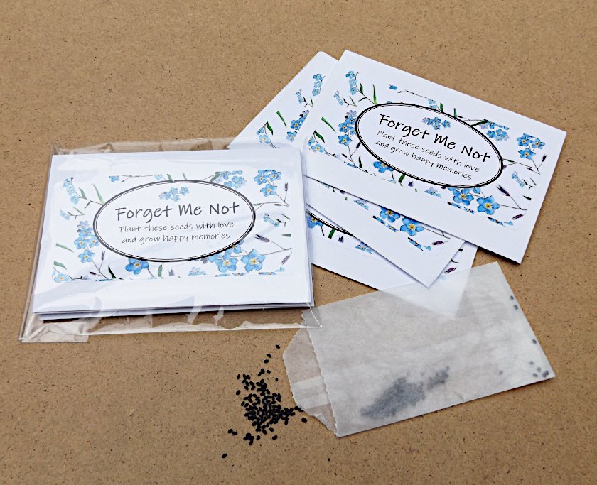 10 Filled Forget-Me-Not Memorial Sympathy Seed Packet Favors