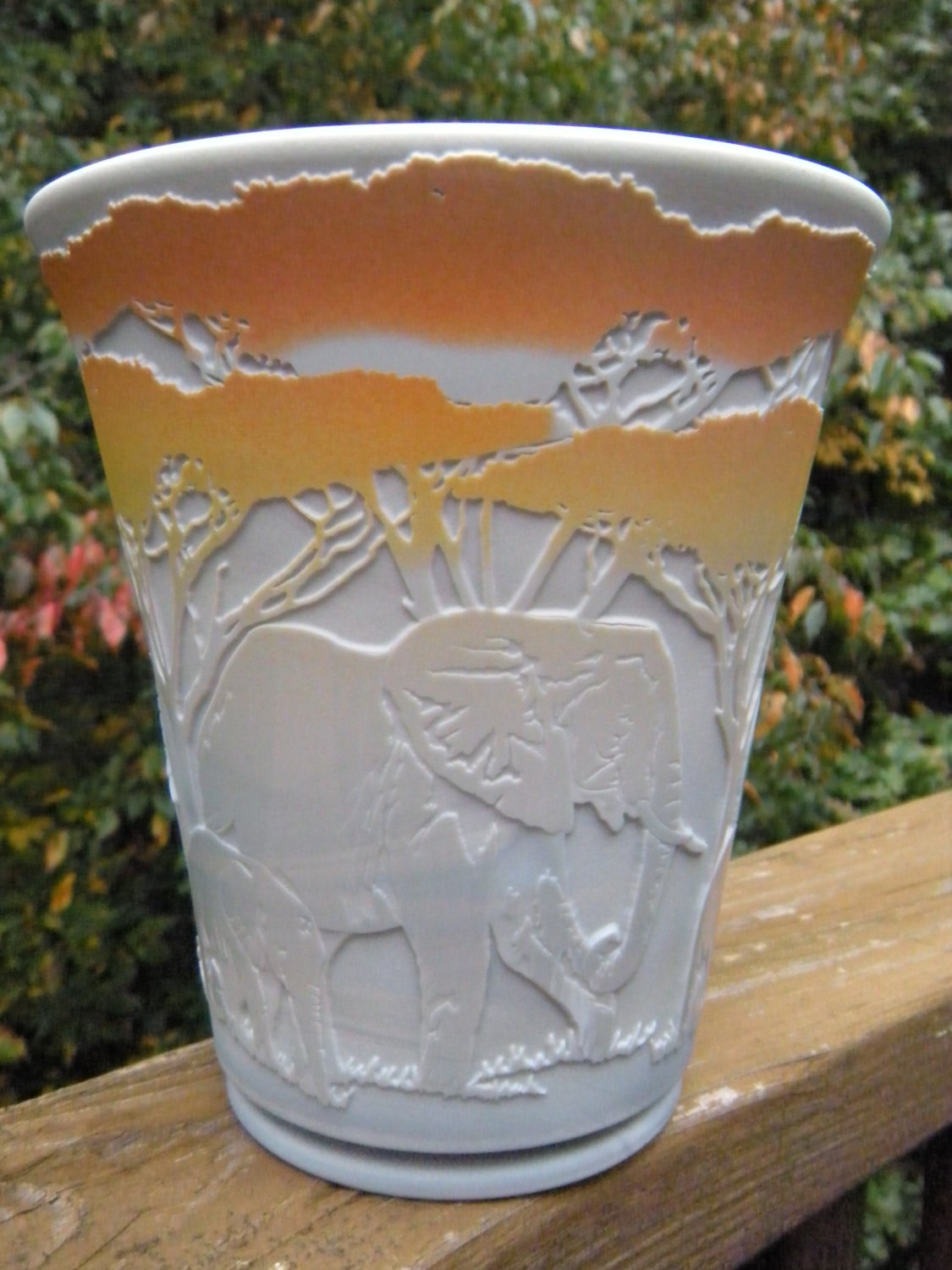 FENTON GRAY CAMEO Glass CARVED "ELEPHANT WALK III" Artist PROOF Vase Kelsey