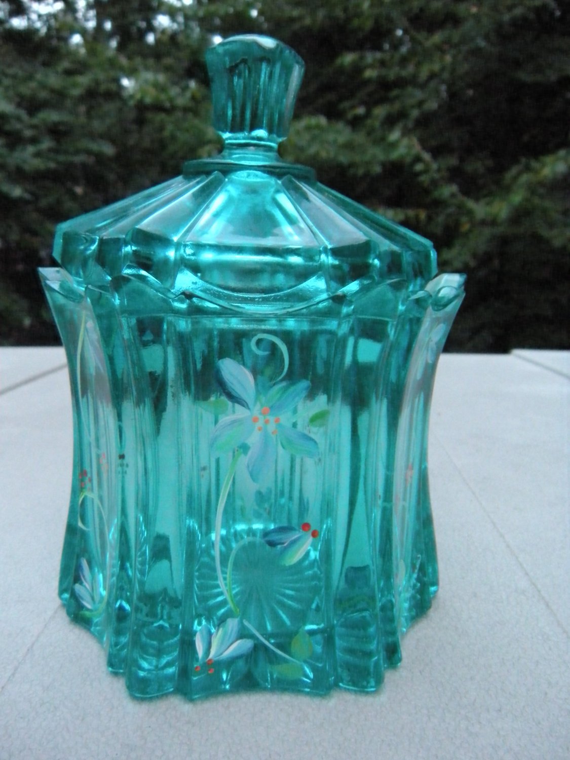 FENTON Glass VULCAN CANDY BOX JAR Robins EGG BLUE Handpainted Signed ...