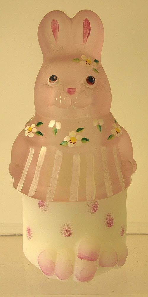 FENTON Art Glass BUNNY Trinket BOX Signed HANDPainted Candy Dish