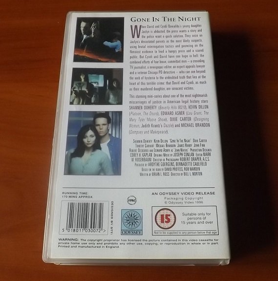 GONE IN THE NIGHT 1996 SHANNEN DOHERTY KEVIN DILLON VHS VIDEO
