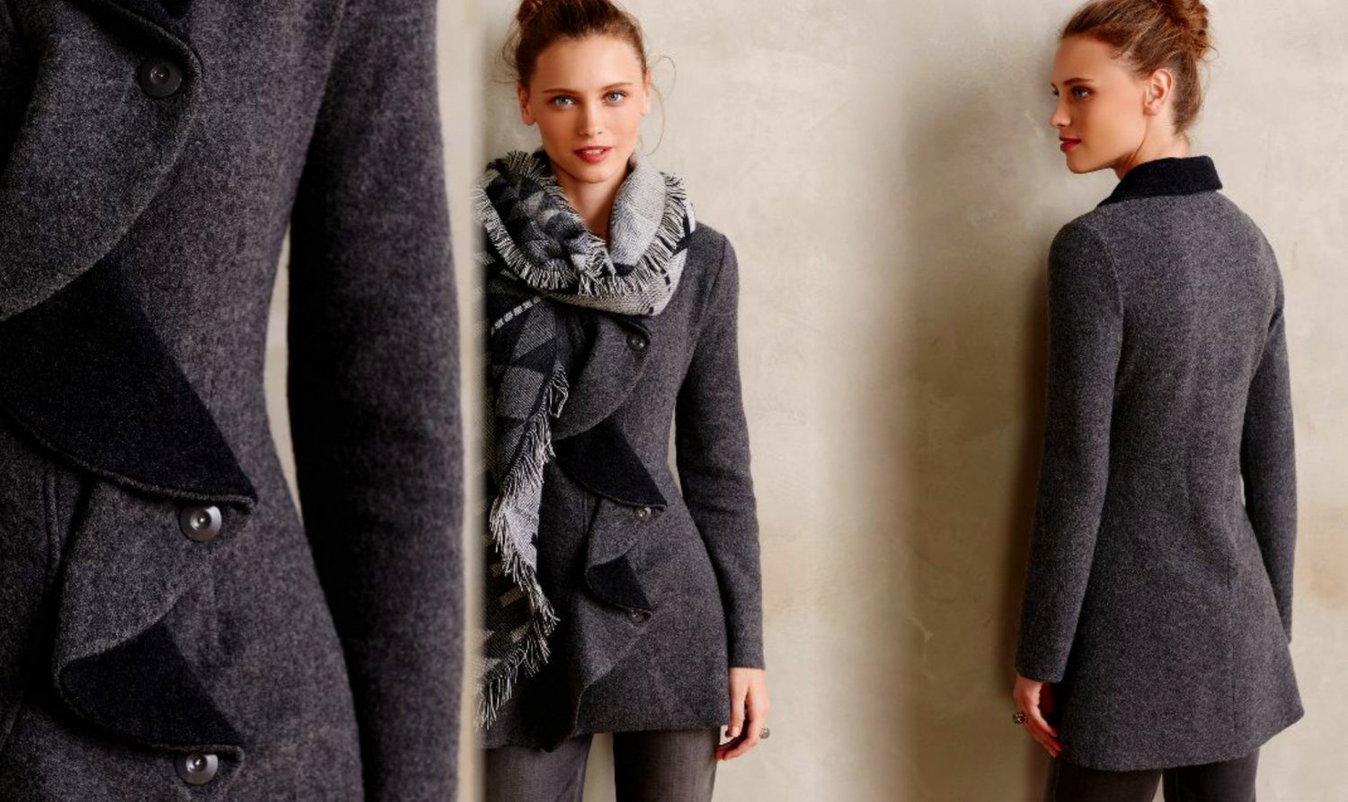 Anthropologie Ruffled Wool Sweatercoat Medium 6 8 Dark Grey & Black ...