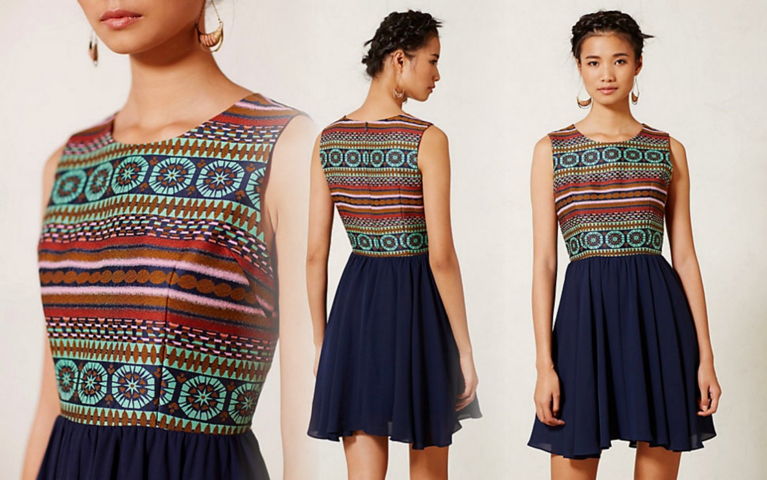 8 Anthropologie Winola Dress Medium Blue Motif by Nomad Morgan Carper