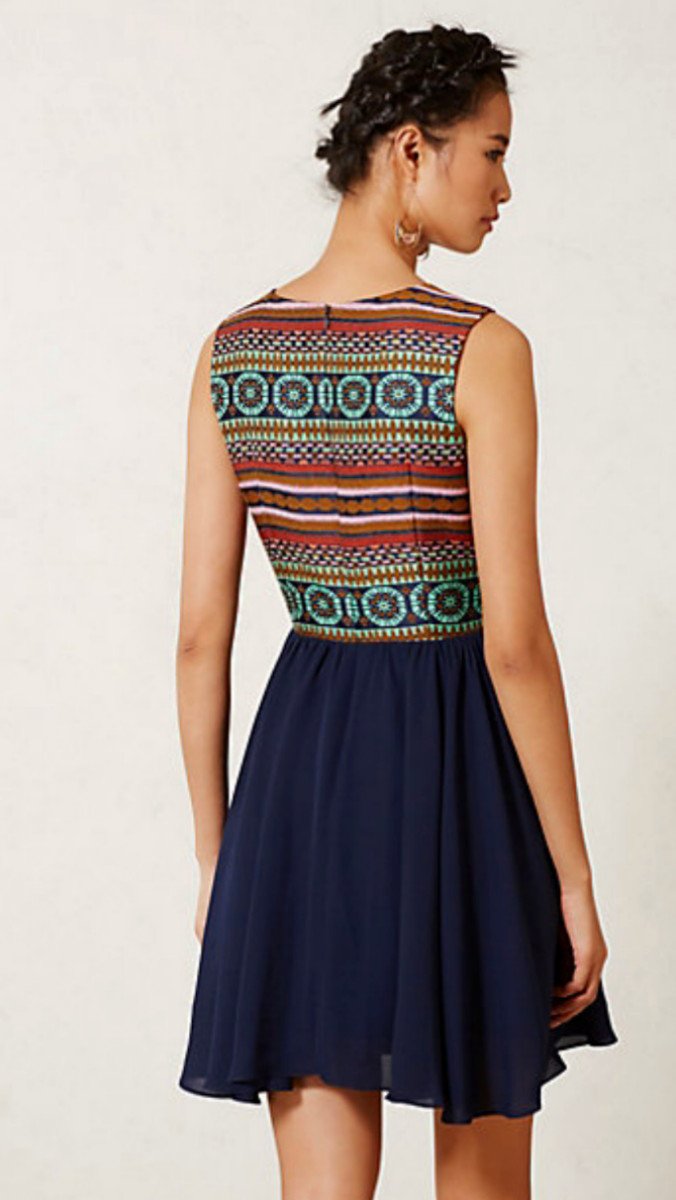 8 Anthropologie Winola Dress Medium Blue Motif by Nomad Morgan Carper